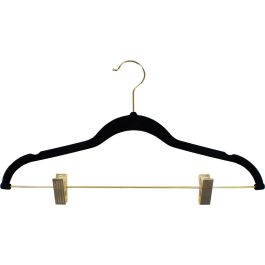 17" Black Flocked Plastic Combo Hanger W/ Clips & Notches
