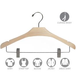 16" Unfinished Wood Combo Hanger W/ Clips & Notches