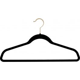 17" Black Flocked Plastic Suit Hanger W/ Flocked Bar
