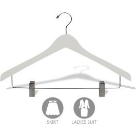 17" White Wood Combo Hanger W/ Clips